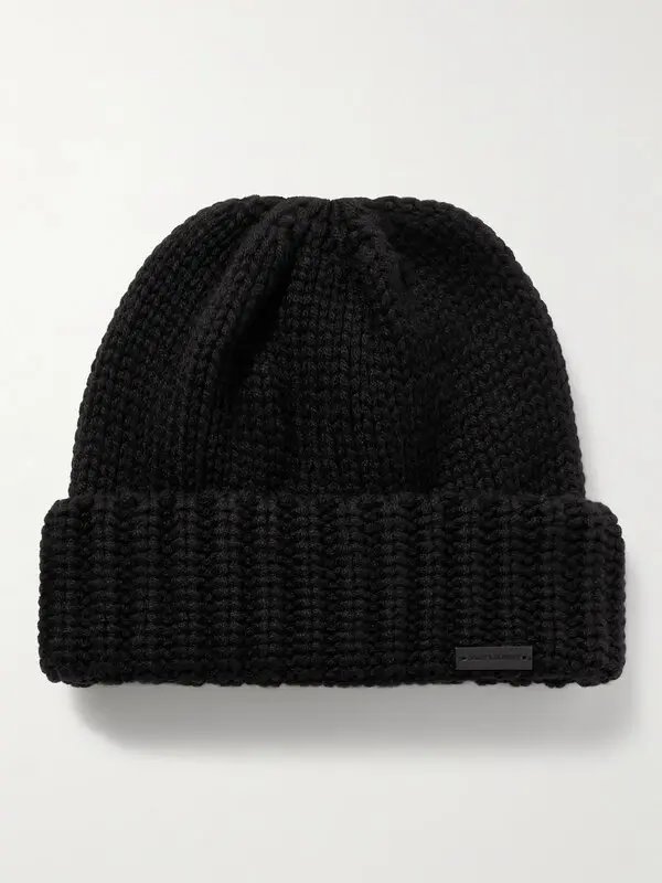 Saint Laurent Logo-appliquéd Ribbed Cashmere Beanie - Black