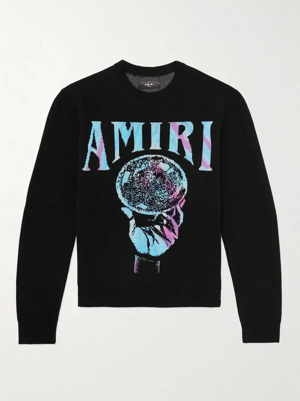 Amiri Crystal Ball Logo-intarsia Cashmere Sweater - Black