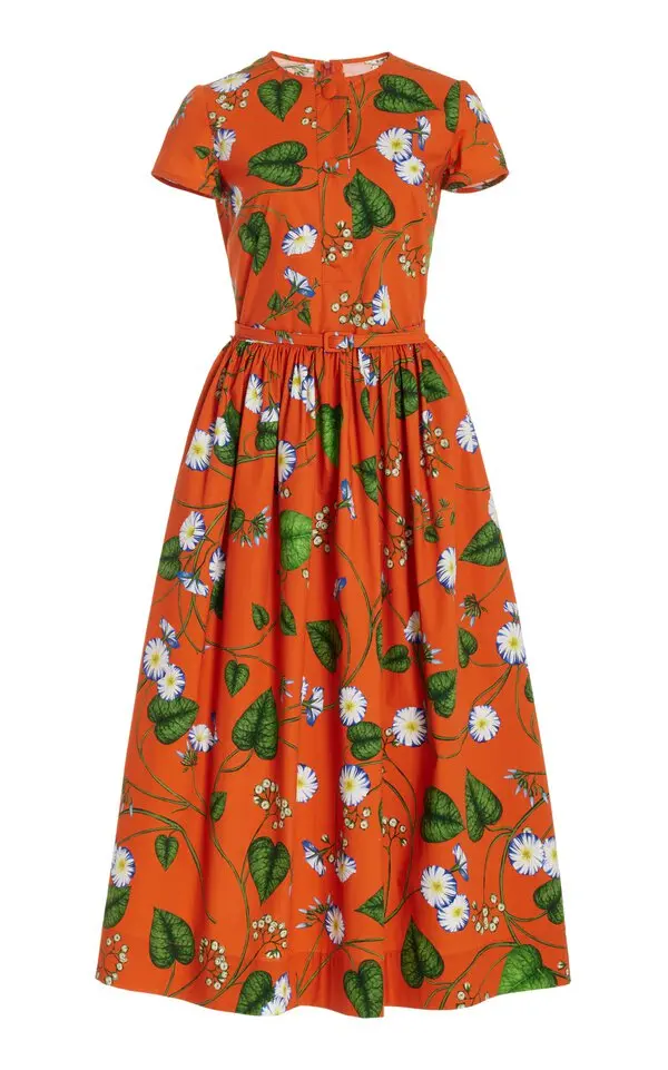 Oscar De La Renta Morning Glory Stretch-Cotton Midi Dress In Orange - 50%  Off | Editorialist