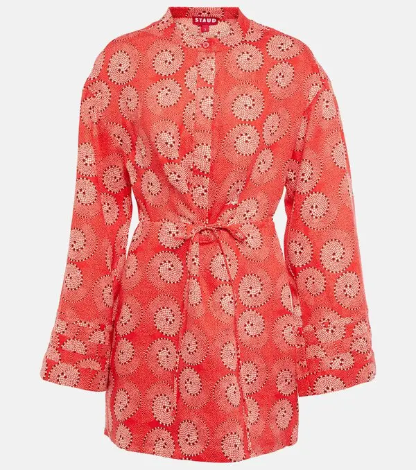 Staud Printed Linen Minidress In Red - 30% Off | Editorialist