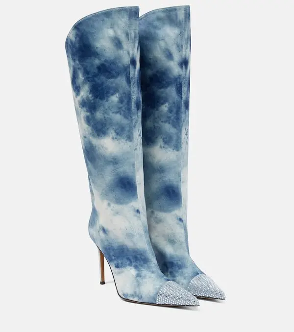 Alexandre Vauthier Tie-dye Denim Knee-high Boots - Blue