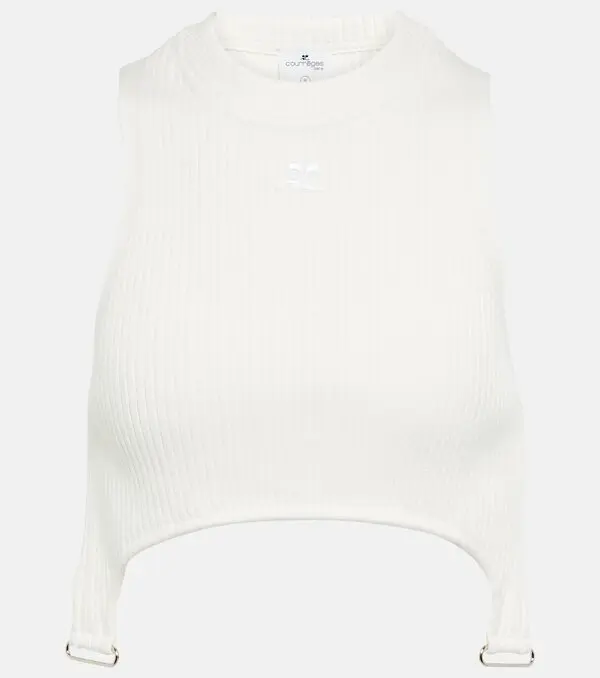 COURREGES Courrèges Ribbed-knit Cropped Top - White