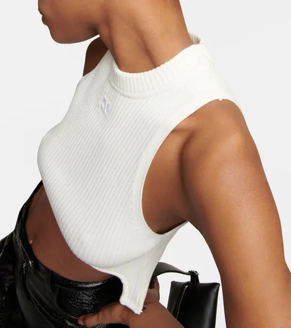 COURREGES Courrèges Ribbed-knit Cropped Top - White