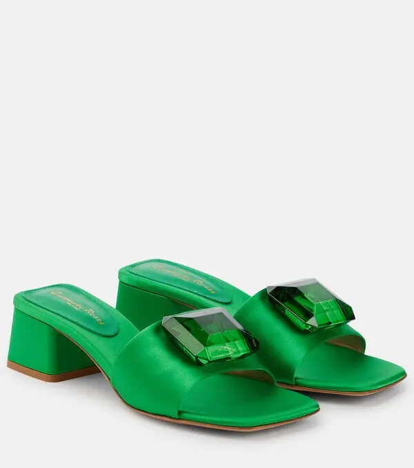 GIANVITO ROSSI Jaipur Embellished Satin Slides - Green