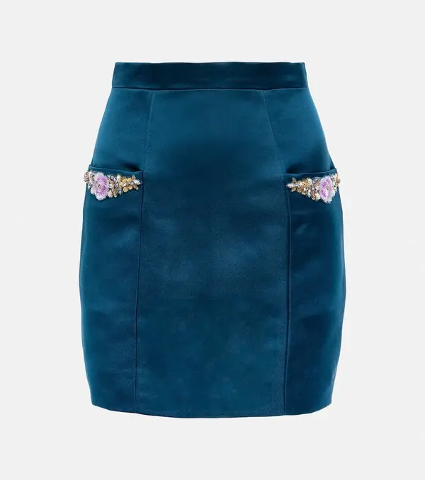 MISS SOHEE Silk Miniskirt With Swarovski® Crystals - Blue
