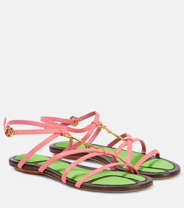 Jacquemus Embellished Leather Strappy Sandals - Pink