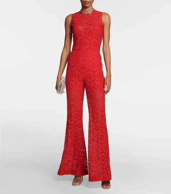 Elie Saab Wide-Leg Guipure Lace Jumpsuit In Red - 40% Off | Editorialist