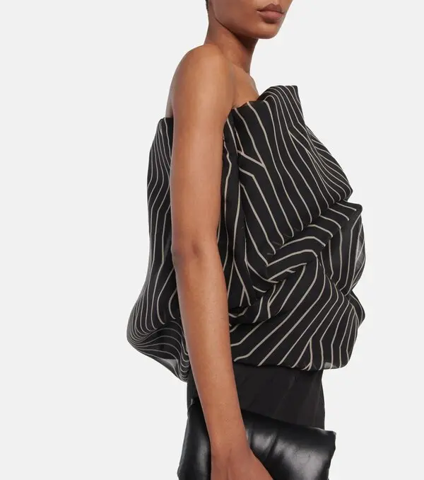Rick Owens Striped Strapless Silk Top