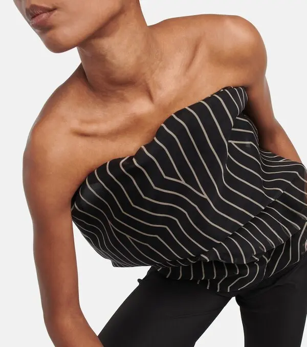 Rick Owens Striped Strapless Silk Top