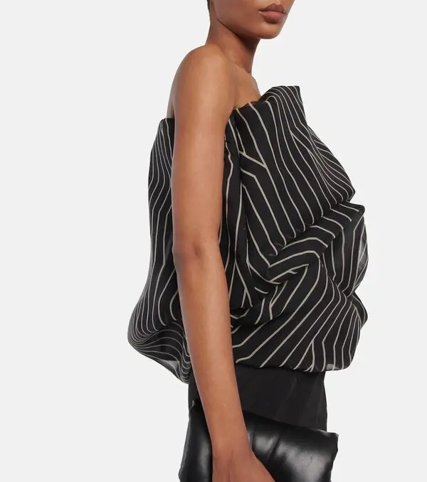 Rick Owens Striped Strapless Silk Top