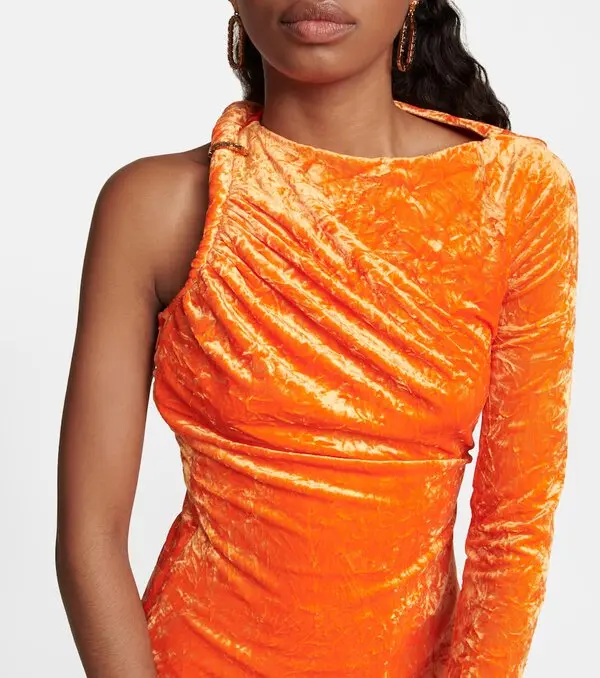 Versace Asymmetric Velvet Minidress - Orange
