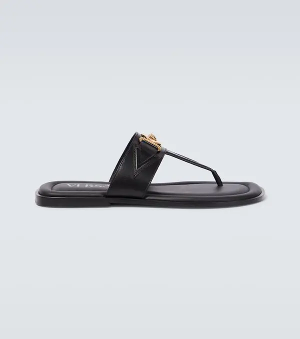 Versace Medusa Leather Thong Sandals - Black