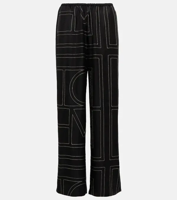 TOTEME Logo Wide-leg Silk Pants - Black