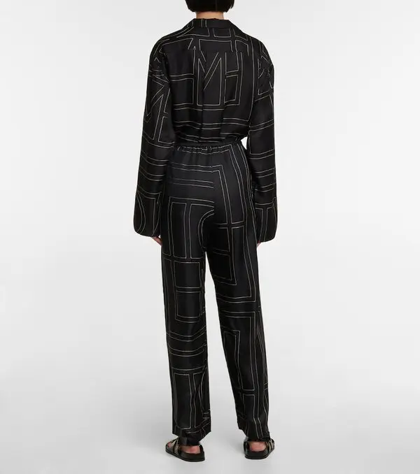 TOTEME Logo Wide-leg Silk Pants - Black