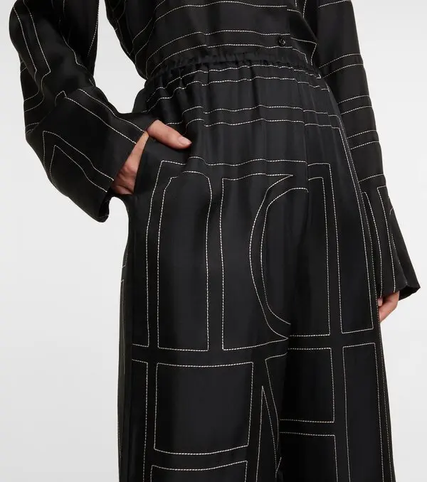 TOTEME Logo Wide-leg Silk Pants - Black