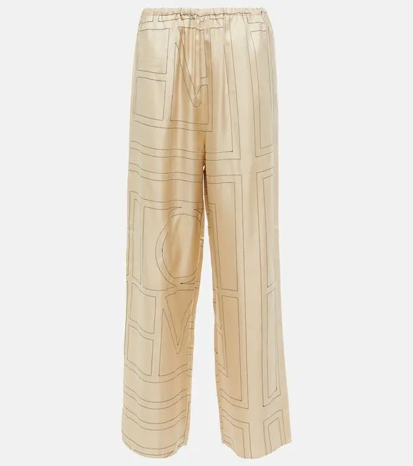 TOTEME Logo Wide-leg Silk Pants - White