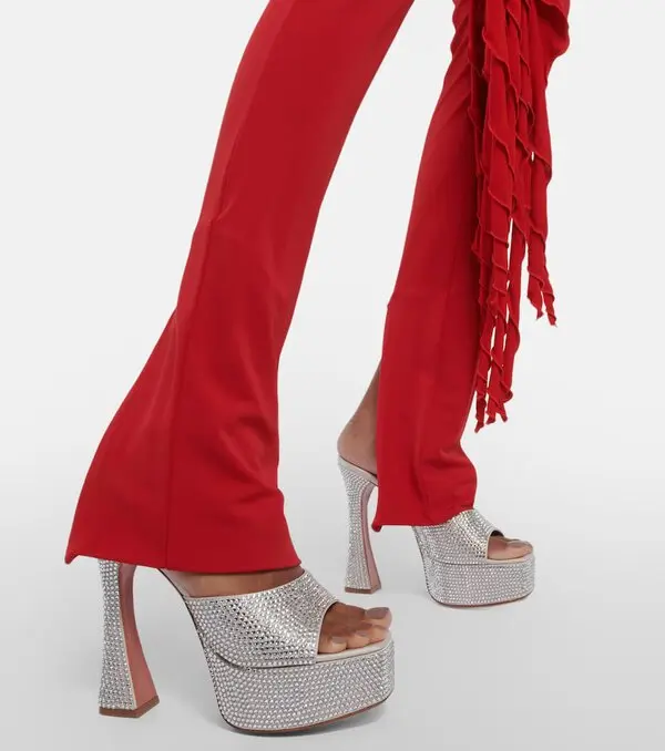 Amina Muaddi Dalida Embellished Platform Mules - Silver