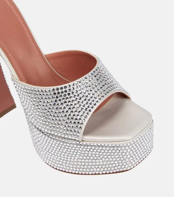 Amina Muaddi Dalida Embellished Platform Mules - Silver