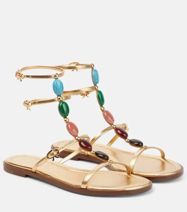 GIANVITO ROSSI Shanti Embellished Leather Sandals - Gold