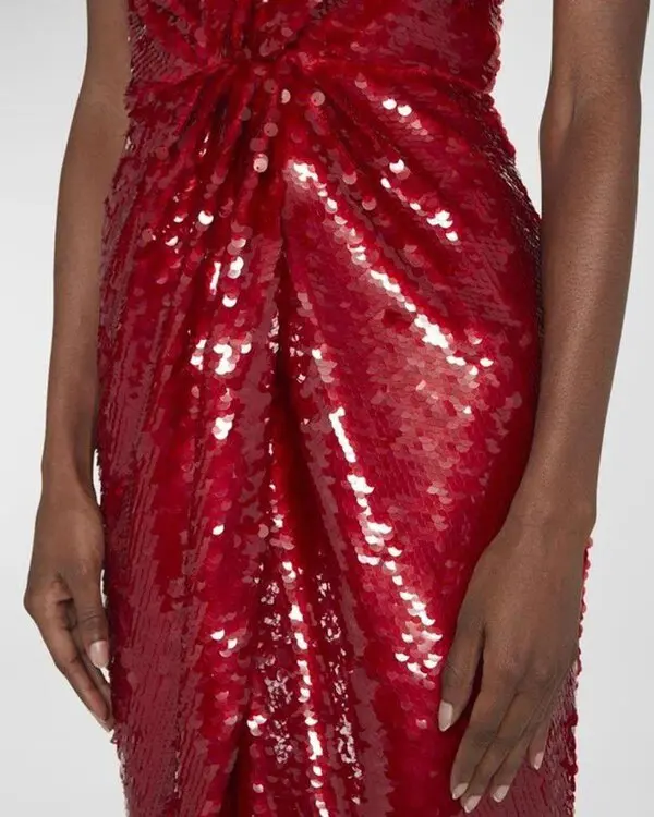 Dolce & Gabbana Twisted Plunging Sequin Gown - Bright Red