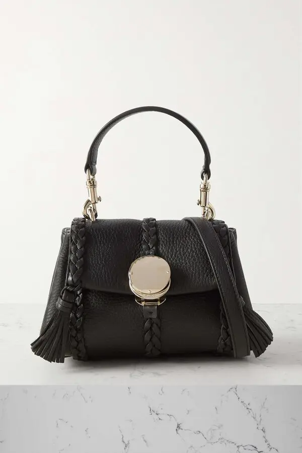 Chloé Net Sustain Penelope Small Tasseled Textured-leather Shoulder Bag