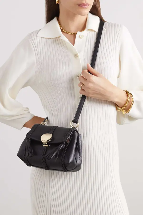Chloé Net Sustain Penelope Small Tasseled Textured-leather Shoulder Bag