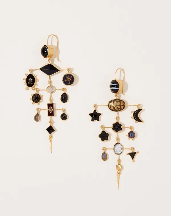 Grainne Morton Multilayer Balance Victorian Drop Earrings In Onyx
