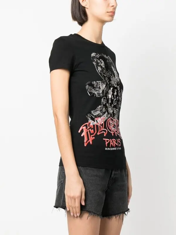 Philipp Plein Crystal-embellished Printed T-shirt - Black