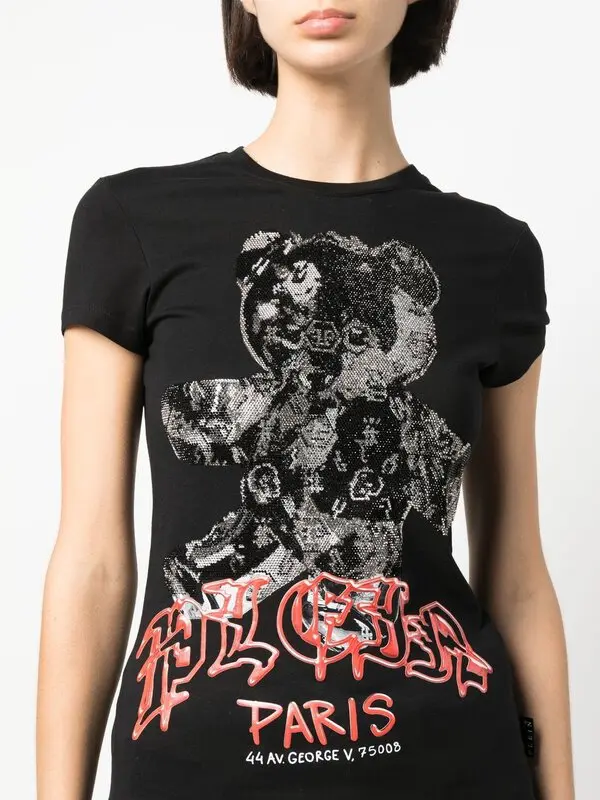 Philipp Plein Crystal-embellished Printed T-shirt - Black