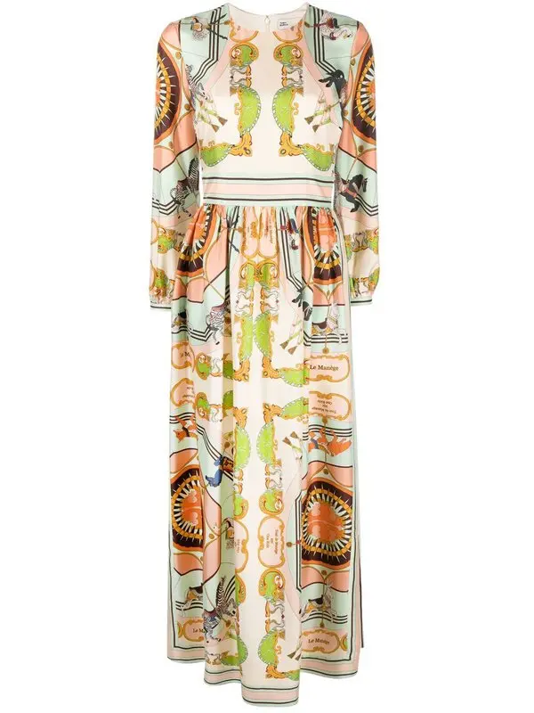 Tory Burch Baroque-print Silk Dress - Neutrals