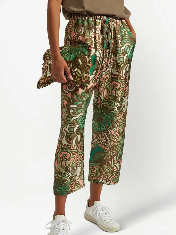 La DoubleJ Cropped Floral Trousers - Green