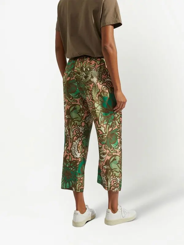 La DoubleJ Cropped Floral Trousers - Green