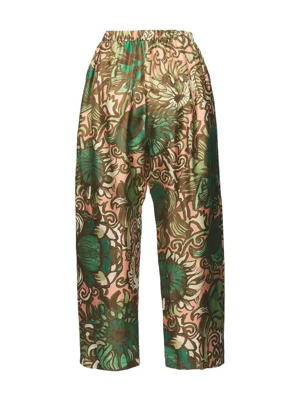 La DoubleJ Cropped Floral Trousers - Green