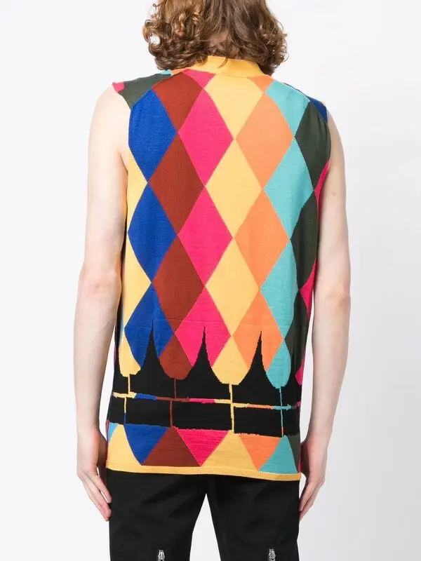 Comme Des Garçons Argyle Intarsia-knit Cardigan - Yellow