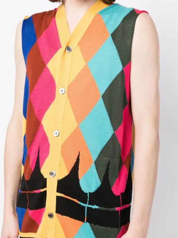Comme Des Garçons Argyle Intarsia-knit Cardigan - Yellow