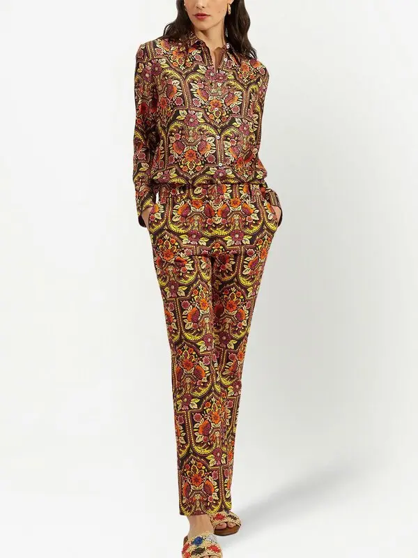 La DoubleJ Floral-print Flared Trousers - Black