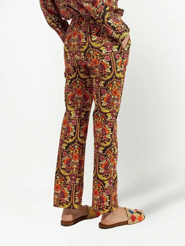 La DoubleJ Floral-print Flared Trousers - Black