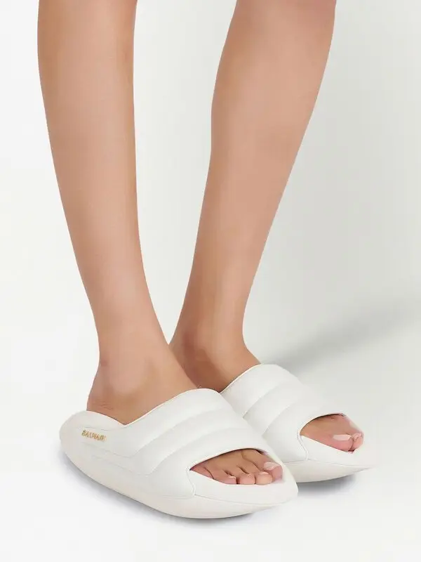 Balmain B-it Quilted Leather Slides - White
