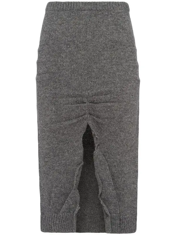 Prada Side-split Wool-cashmere Skirt - Grey