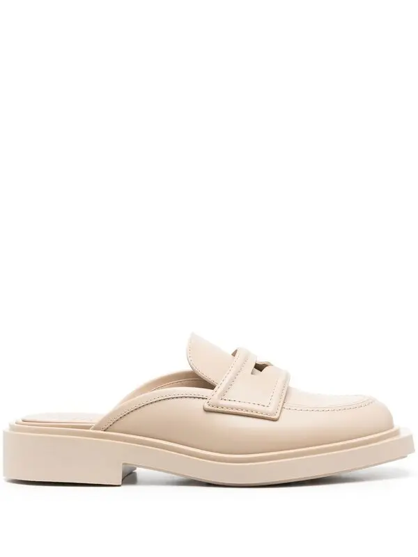 3JUIN Almond-toe Leather Mules