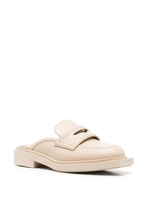 3JUIN Almond-toe Leather Mules