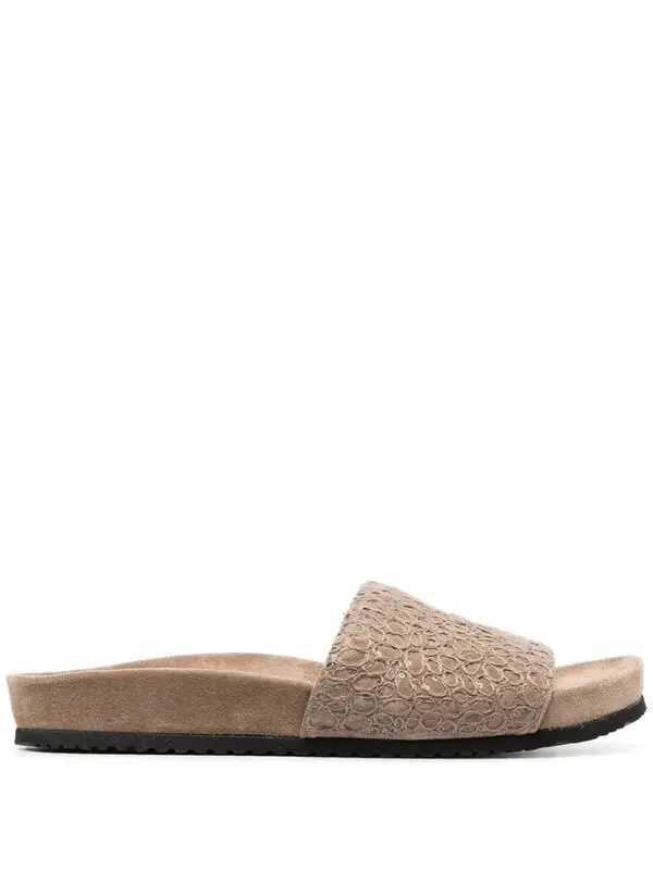 Brunello Cucinelli Embroidered-detail Suede Slippers