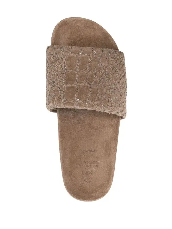 Brunello Cucinelli Embroidered-detail Suede Slippers
