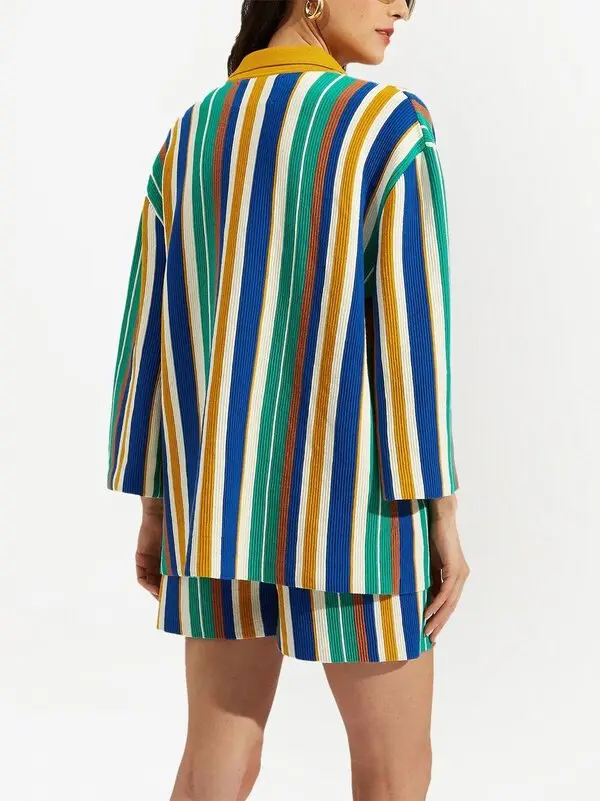 La DoubleJ Bay Striped Polo Jumper - Green