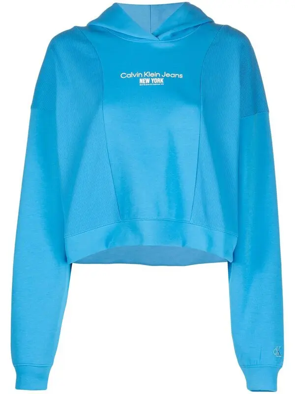 Calvin Klein Logo-print Cropped Hoodie - Blue