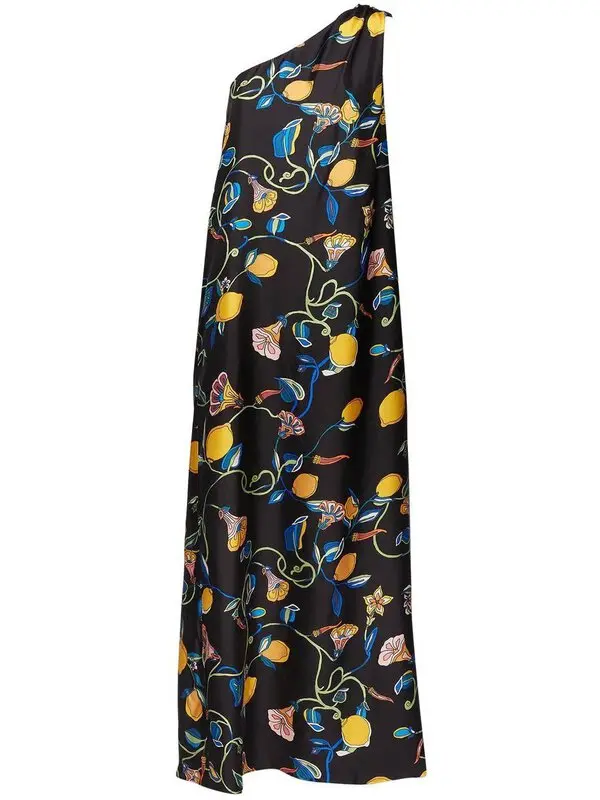 La DoubleJ One-shoulder Graphic Print Maxi Dress - Black