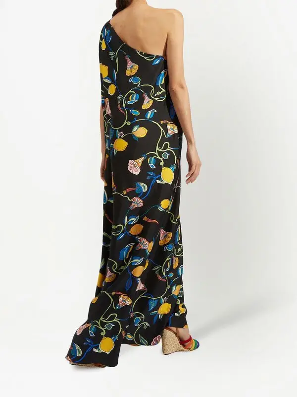 La DoubleJ One-shoulder Graphic Print Maxi Dress - Black