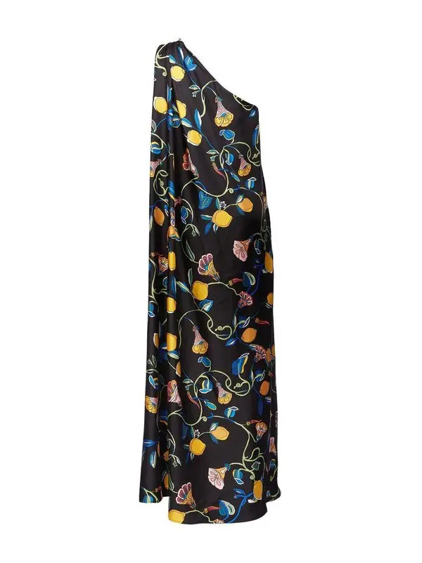 La DoubleJ One-shoulder Graphic Print Maxi Dress - Black