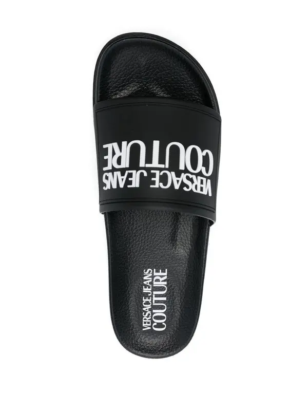 Versace Jeans Couture Logo-Print Slides Black Editorialist