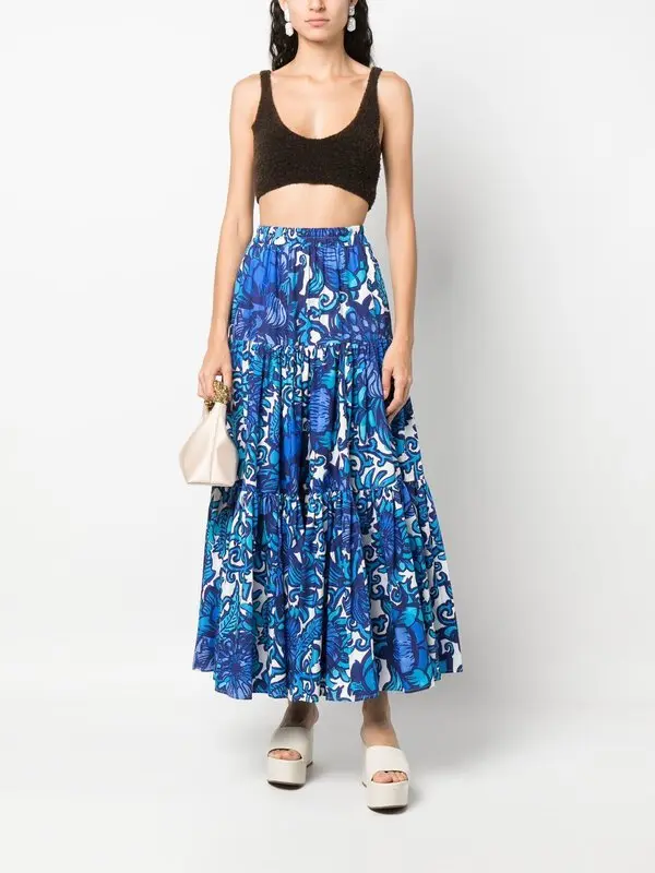 La DoubleJ Graphic-print Tiered Skirt